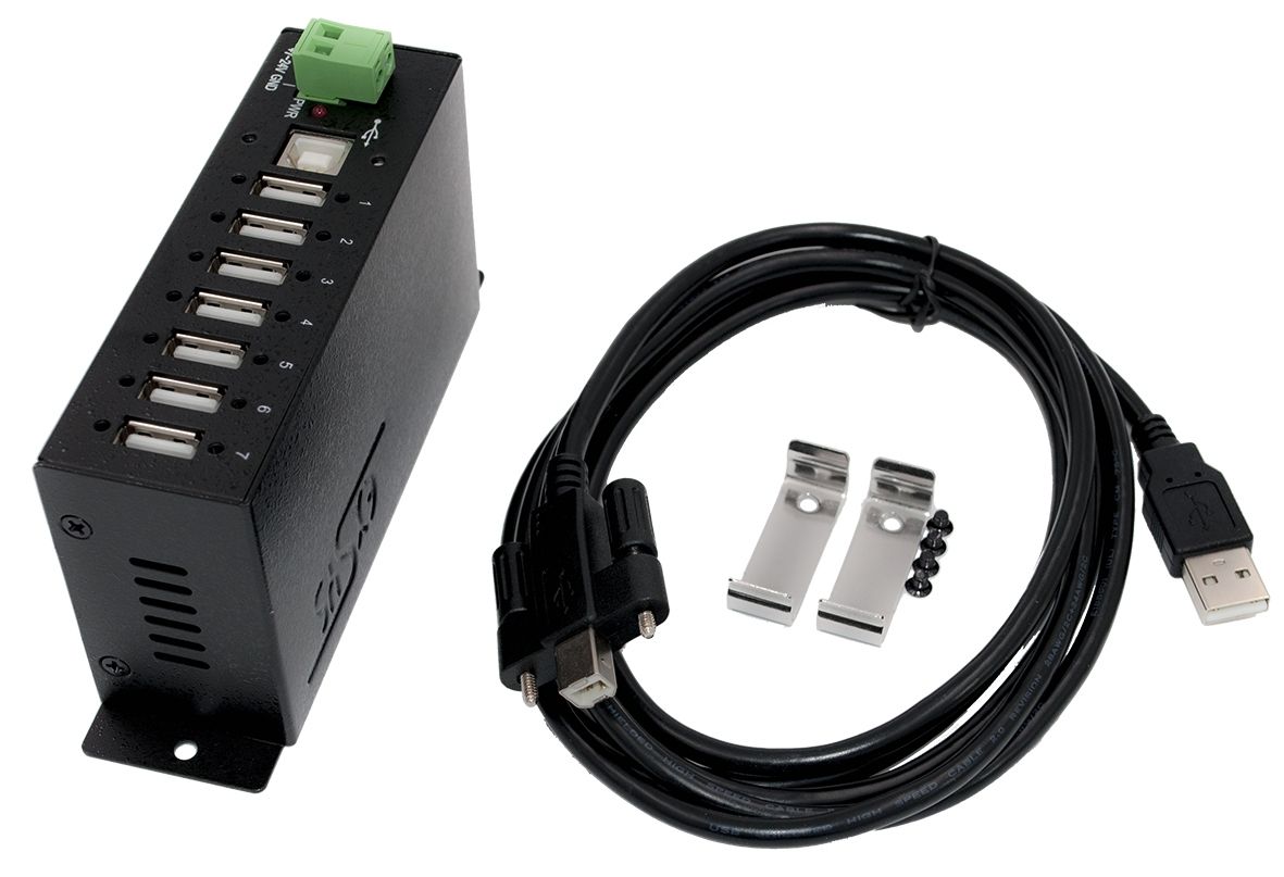 7 Port USB 2.0 Metall HUB (DIN-Rail) und 15KV ESD Überspannungsschutz ...