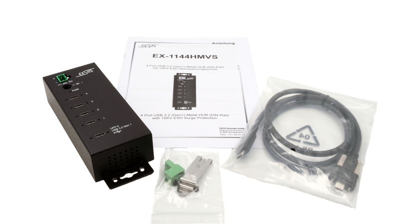 4-Port USB 3.2 Gen 1 Metall HUB mit 15KV ESD Überspannungsschutz, C ...