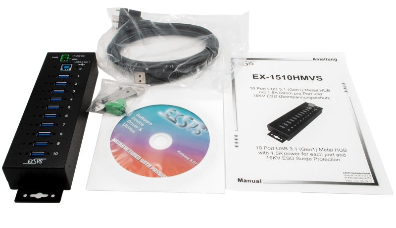 10-Port USB 3.2 Gen 1 Managed Metall HUB mit 15KV ESD ...