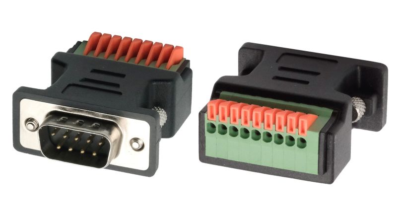Adapter 9-pin Stecker zu 9-pin Terminal Block mit Drucktaster | EX-49110
