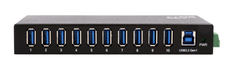 10-Port USB 3.2 Gen 1 Metall HUB für Tisch, Wand und DIN-Rail, 15KV ESD ...