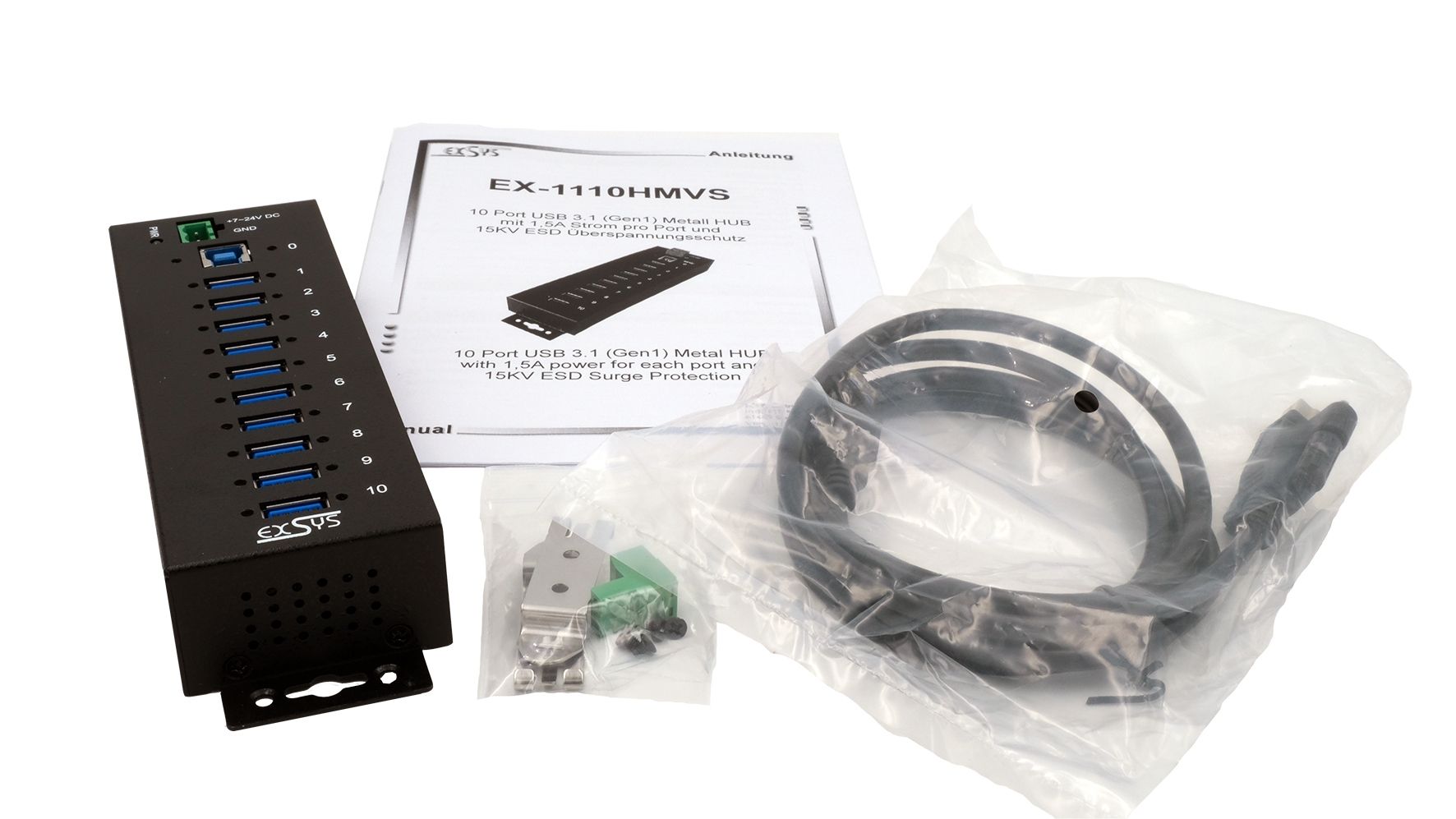 10-Port USB 3.2 Gen 1 Metal HUB with 15KV ESD Surge Protection, A-Ports ...