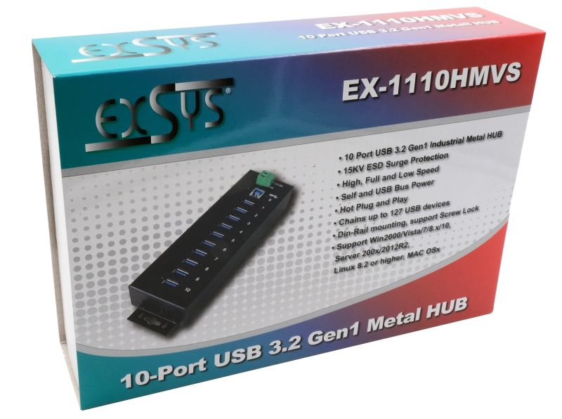 10-Port USB 3.2 Gen 1 Metal HUB with 15KV ESD Surge Protection, A-Ports ...