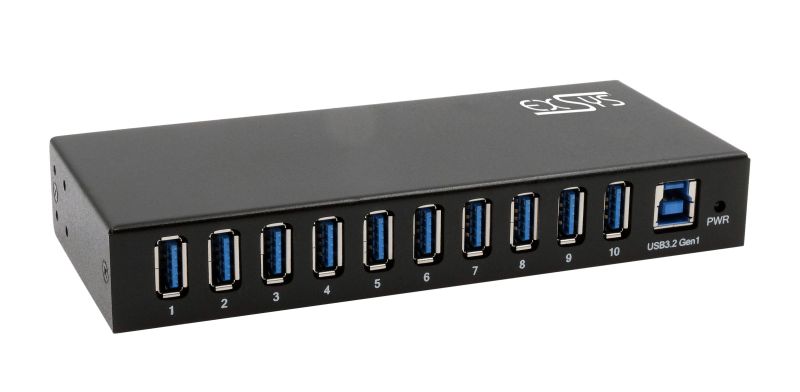 10-Port USB 3.2 Gen 1 Metall HUB für Tisch, Wand und DIN-Rail, 15KV ESD ...
